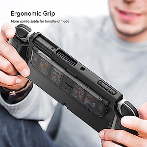 KIWIHOME Dockable Case Compatible with Nintendo Switch OLED Model 2021, [Flip Design 4 Game Card Slots], Ergonomic Comfort TPU Grip Protective Case for Switch OLED Console and Joy-Cons, Black