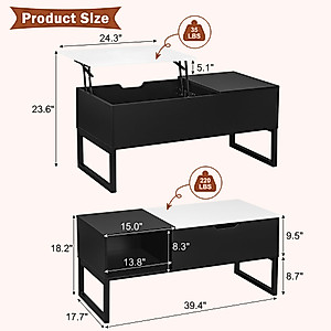 Koifuxii Lift Top Coffee Table - White Coffee Table with Lifting Top and Hide Compartment Storage - Lifted Coffee Table Rectangle - Wood Coffee Tables for Living Room