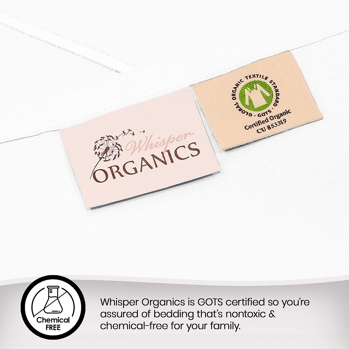 Whisper Organics, 100% Organic Cotton Sheets - 300 Thread Count Bed Sheets Set - Premium Quality Sheets - Deep Pocket Sheet Set - GOTS Certified, White (Full Size)