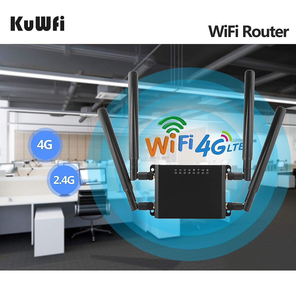 KuWFi 300Mbps 3G 4G LTE Car WiFi Wireless Router Extender Strong Signal Car WiFi Routers with USB Port SIM Card Slot with External Antennas for USA/Canada/Mexico SIM Card