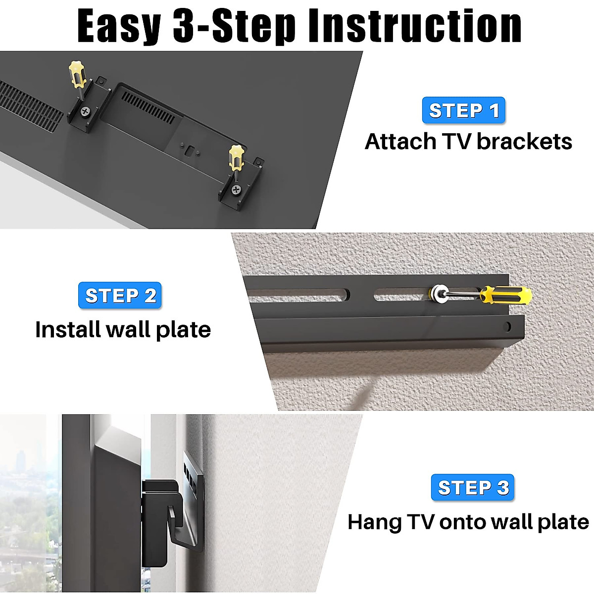 No Stud TV Wall Mount for 32-75 Inch TVs, Drywall Studless TV Wall Mount, TVs Drywall Mounting Load Up to 150 Lbs, Low Profile, VESA 100x100mm to 600x400mm, Easy to Install