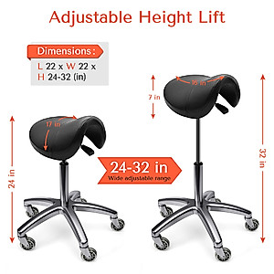 TASALON Saddle Stool - Ergonomic Saddle Chair - Comfortable Saddle Stool with Wheels - Swivel Salon Cutting Stool for Kitchen, Salon, Spa, Tattoo, Pedicure, Massage -Esthetician Chair – Black