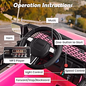 Costzon Ride on Car, 12V Battery Powered Truck Vehicle with Remote Control, Spring Suspension, Headlights, Music, Horn, MP3, USB & Aux Port, Gift for Boys Girls, Electric Car for Kids (Pink)