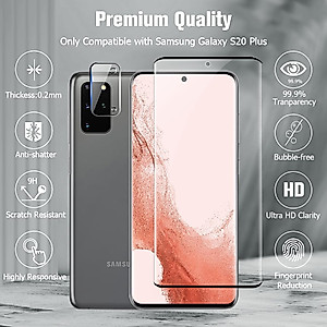Premium [2+2 Pack] for Samsung Galaxy S20 Plus 9H Hardness Tempered Glass Screen Protector and Camera Lens Protector, 3D Full Coverage, Fingerprint Unlock, Galaxy S20 Plus Screen Protector(6.7 Inch)