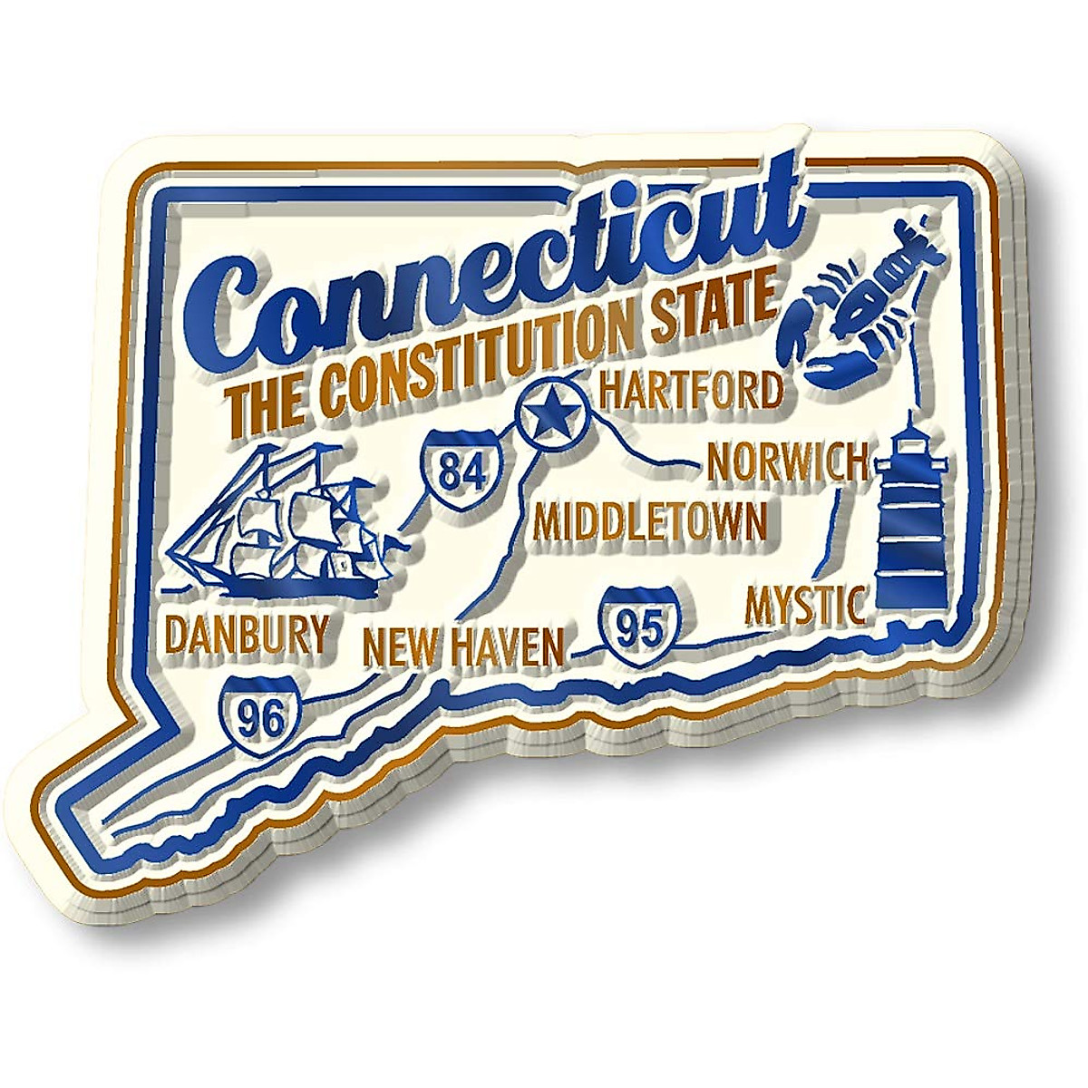 Connecticut Premium State Magnet by Classic Magnets, 2.6" x 2", Collectible Souvenirs Made in The USA