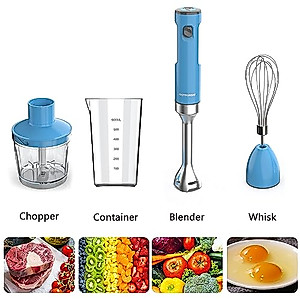 Cordless Hand Blender, OUTRONSM Immersion Blender Rechargeable, with Charging Cable, 500ml Chopper, 600ml container, Egg Whisk, for Smoothies, Milkshakes, Baby Food and Soups – Blue