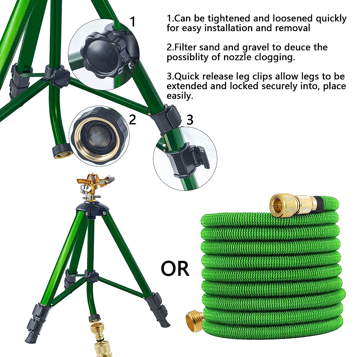 Hourleey 1Pack Extra Tall,Extends Up to 50 Inch, Heavy Duty Tripod Sprinklers with Brass Sprinkler Head, 360 Degree Large Area Coverage, 3/4 Inch Connector Sprinkler for Yard Lawn Garden