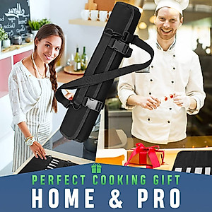 Chef Knife Bag With 24 Slots Cutlery Knives Holders Protectors,Kitchen Travel Cooking Tools, Portable Canvas Knife Roll Storage Bag Chef Case for Camping or Working with An Adjustable Shoulder Strap