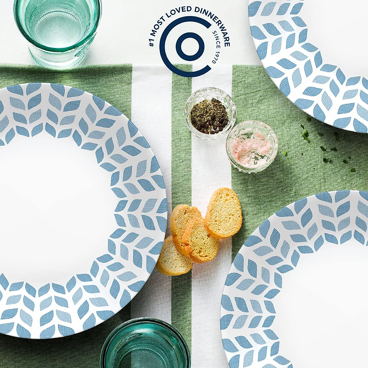 Corelle Global Collection Vitrelle 6-Piece Dinner Plate Set, Triple Layer Recycled Glass, Lightweight Eco-Friendly Round 10-1/4-Inch Plates Set, Northern Pines