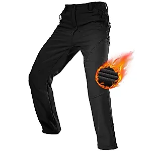 FREE SOLDIER Men's Fleece Lined Outdoor Cargo Hiking Pants Water Repellent Softshell Snow Ski Pants with Zipper Pockets (Black 32W x 30L)