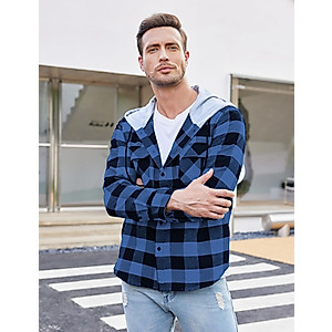 COOFANDY Men's Flannel Plaid Hoodie Shirt Jacket Button Down Slim Fit Buffalo Shirts