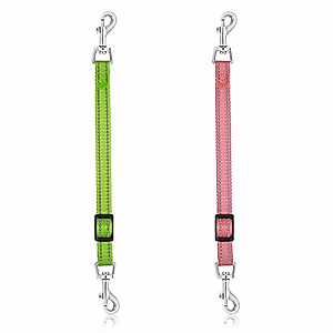 Cobee Dog Collar Clips, 2 Pcs Reflective Nylon Puppy Collar, Backup Collar, Safety Adjustable Pet Dog Collar Harness Connector, Double Ended Backup Clasp Clip for Dog Puppies(Green, Pink)