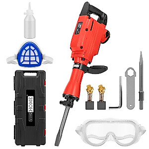 VIVOHOME 2200W 400 RPM Electric Demolition Jack Hammer Heavy Duty Concrete Breaker Drills Kit with Carrying Case Gloves Goggle and Removal tools Red