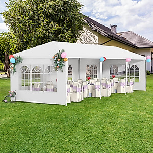 10x30 Outdoor Canopy Patio Tent Camping Gazebo Events with 5 Removable Walls for [Party] Wedding BBQ Cater, White