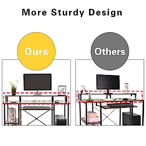 AIKA Computer Desk with Storage Shelves/Keyboard Tray/Monitor Stand Study Table for Home Office Reversible Desk (Industrial/Rustic Brown)