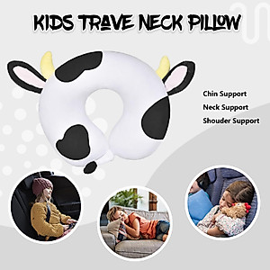 GLCS GLAUCUS Kid Travel Pillow for Car Airplane Soft Kids Neck Pillow for Head Chin Support Cute Animal U Shaped Travel Pillow Portable Essential for Road Trip Traveling White Cow