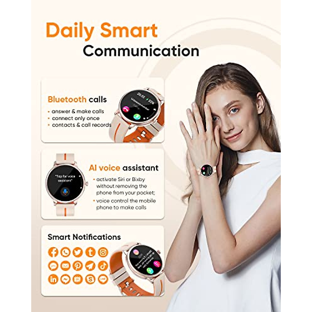 HYSTORM Health Smart Watches for Women, 1.43" AMOLED Always-on Display Fitness Tracker Smart Watch with Bluetooth Call, 8 Health Apps Blood Glucose HRV Monitor Waterproof Smartwatch for Android iOS