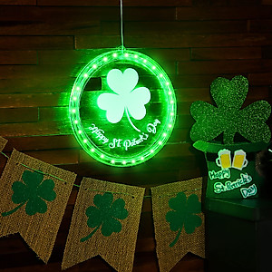 Enhon St. Patrick's Day Clover Window Light Decoration, Backdrop Decorative Saint Patrick Green Light for Windows Pathway Patio Bedroom Party Holiday Wall Decor (Shamrock Style)