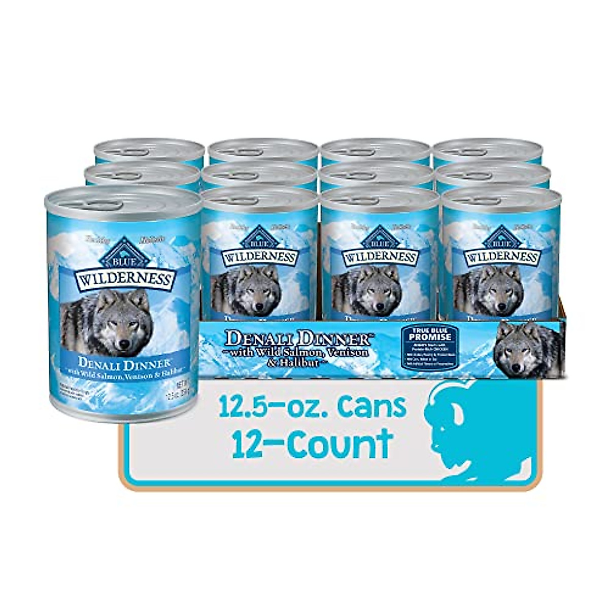 Blue Buffalo Wilderness Denali Dinner High Protein, Natural Wet Dog Food, Wild Salmon, Venison & Halibut 12.5-oz cans (Pack of 12)