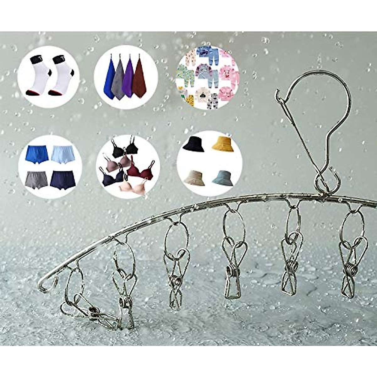 Laundry Drying Rack Clothes Hanger with 10 Clips, Stainless Steel Sock Drying Rack, Sock Hangers Clip and Drip Hanger for Drying Socks, Bras, Gloves, Towels, Baby Clothes, 3Pcs