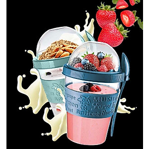 SUNGUU 4 Overnight Oats Containers with Lids Pack Yogurt Parfait Cups with Lids Reusable Take and Go Yogurt Containers with Lids and Spoons Overnight Oats Containers Breakfast on the Go Cup