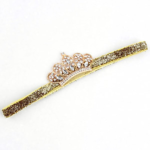 Nishine 2 pieces Baby Girls Crown Headband Princess Tiara Headdress Set Toddler Elastic Head Band (Gold)