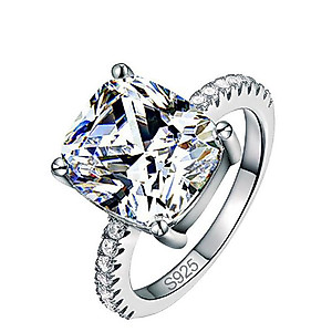 CHWLNJN Fashion Women's Ring S925 Sterling Silver Cubic Zirconia Ring Classic 4 Prong Pillow CZ Diamond Ring Eternal Engagement Wedding Ring (8)