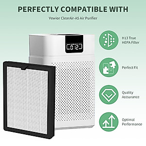 XBWW 4 Packs ClearAir-A5 Replacement Filter Compatible with Vewior ClearAir-A5 A5 Air Cleaner Purifier, 3-in-1 Filter of H13 True HEPA,Activated Carbon Filter and Nylon Pre-Filter