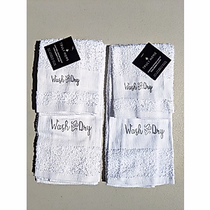 Bright Collection 2 Dishcloth & 2 Hand Towel Set - (4 pc) Inspirational Sentiment Quote Message Kitchen Bathroom (Bright White Wash and Dry)
