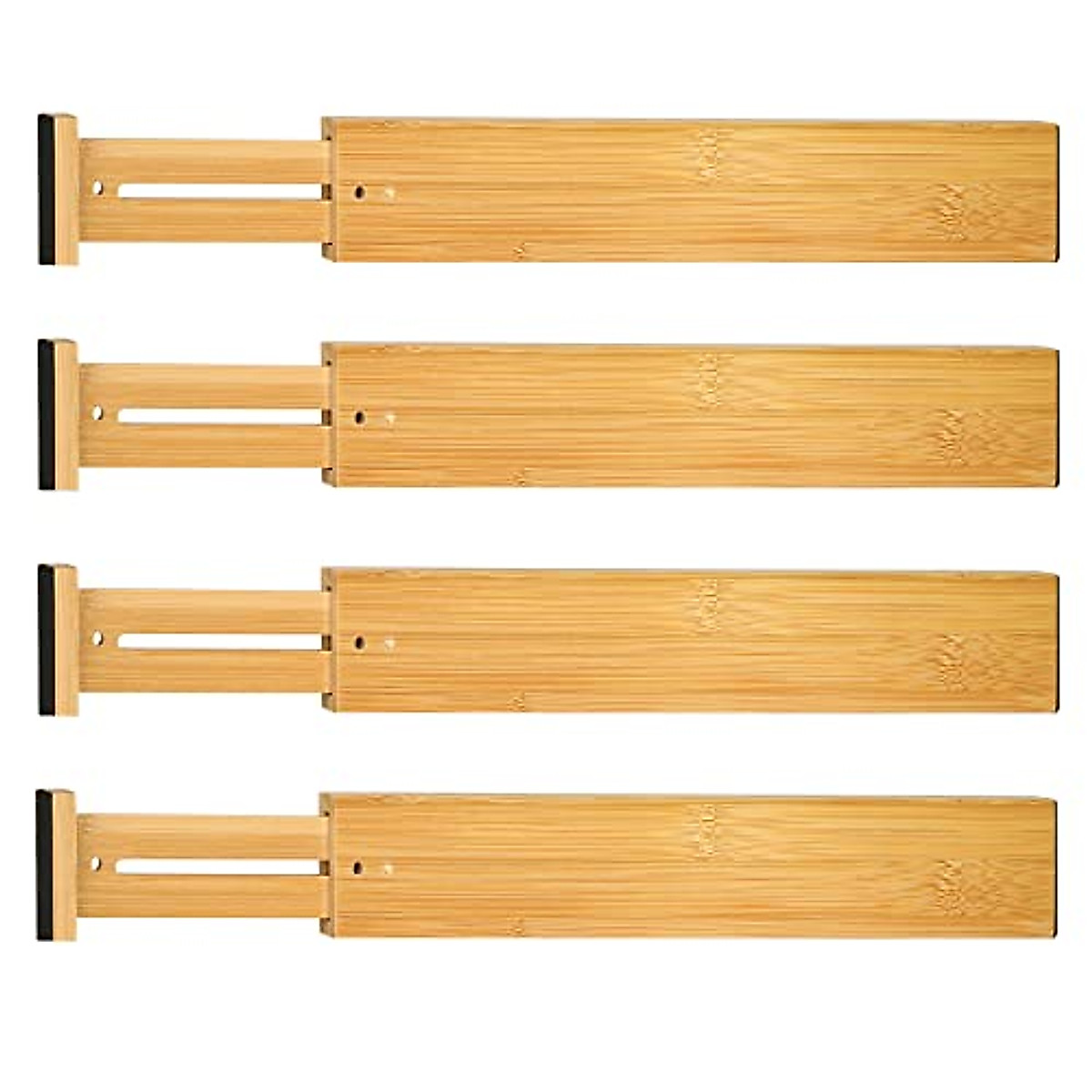 ND NEU DESIGN NeuDesign Bamboo Drawer Dividers - Adjustable and Expandable Organizers for Kitchen, Dresser, Bedroom, Bathroom, Office - Fits Large Drawers 17" to 22" - Pack of 4, Natural
