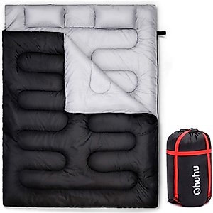 Sleeping Bags for Adults 2 Person, Ohuhu Double Sleeping Bags for Adults with 2 Pillows Fall Winter Cold Weather Waterproof Queen Sleeping Bag for Family Kids Teen Outdoor Camping Hiking Backpacking