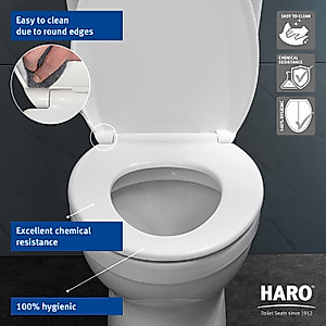 HARO | ELONGATED Toilet Seat | Slow-Close-Seat | Heavy-Duty up to 550 lbs, Quick-Release & Easy Clean, Fast-Fix-Hinge, No-Slip Bumpers, White | Advanced (PP) | 18.5" x 14.5" x 2.32"