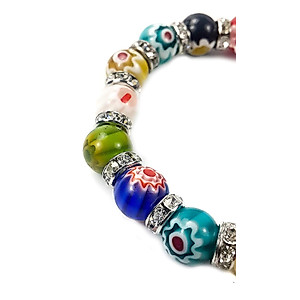Nazareth Store Colorful Agate Stone Flower Beads Bracelet with Hanging Genuine Cross Spiritual Religious Gifts for Women and Men