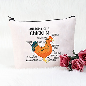 POFULL Chicken Lovers Gift Country Farm Women Girl Anatomy of a Chicken Cosmetic Bag Poultry Lover Gift (Anatomy of a Chicken bag)