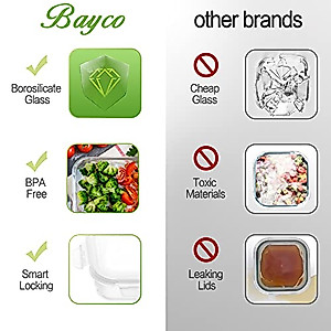 Bayco 10 Pack Glass Meal Prep Containers, Glass Food Storage Containers with Lids, Airtight Glass Lunch Bento Boxes, BPA-Free & Leak Proof (10 lids & 10 Containers)