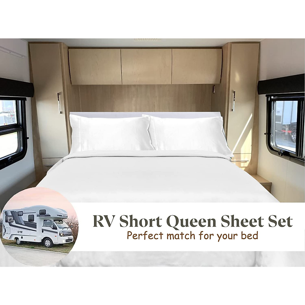 RV Short Queen Sheets Set - 600 Thread Count, 100% Egyptian Cotton Sheets - 4 Piece Bed Sheets for RV Short Queen Size Bed - Sateen Weave Hotel Quality Sheets, Breathable & Cooling (White)