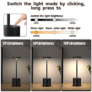 YIBEN Cordless Table Lamp, Rechargeable LED Battery 5000mAh Metal USB Portable Powered Desk Lamp, 3 Levels Brightness Light for Restaurants Outdoor (10.25in Black)