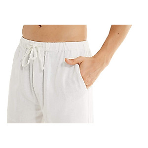 YuKaiChen Men's Casual Beach Pants Drawstring Cotton Linen Loose Open Bottom Yoga Trousers Pockets White XXL