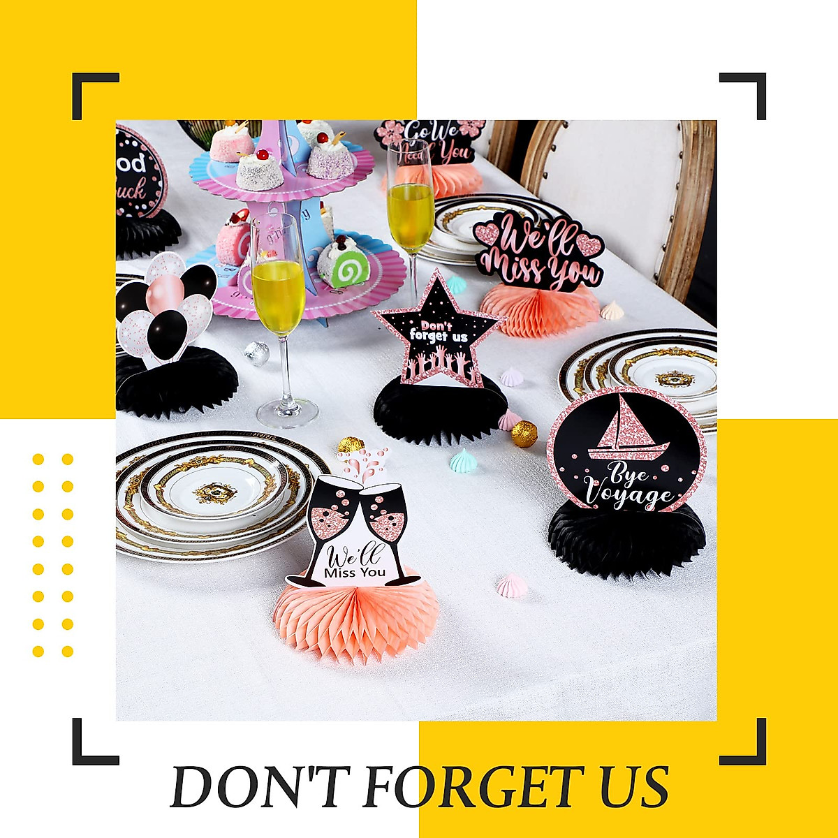 7 Pcs Going Away Party Decorations We Will Miss You Honeycomb Decoration 3D Farewell Table Centerpieces for Party Sign for Goodbye Bye Retirement Adventure Graduation Party Table Decor Supplies