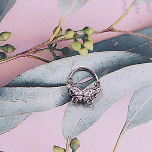 CHARM ONLINE 16G 316L Stainless Steel Daith Earrings Hoop Butterfly Nose Ring Septum Hoop Hinged Segment Clicker Daith Clicker Helix Ear Piercing Tragus Conch Piercing Jewelry