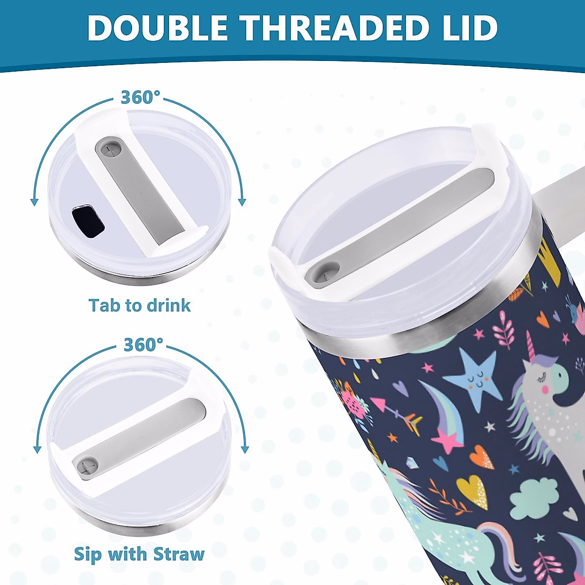 MCHIVER Unicorns 40 oz Tumbler with Handle and Straw Stainless Steel Vacuum Water Bottle Leak-proof Travel Coffee Mug Insulated Water Bottle for Office Car Home