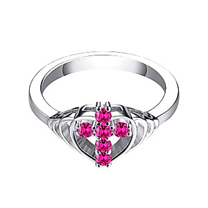 JO WISDOM 925 Sterling Silver Cubic Zirconia Heart Cross Crucifix Statement Ring,July Birthstone Ruby Color Jewelry for Women size9