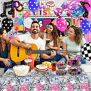 50s Party Decorations - Music Birthday Party Supplies Backdrop Banner- Paper Dinner Dessert Plates Tinsel Curtains Tablecloth Balloons 50's Music Theme Birthday Party Decorations Party Favors