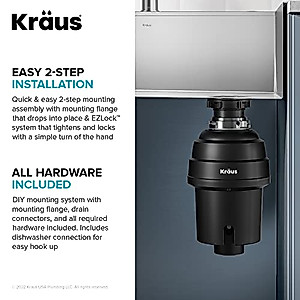 Kraus KWU110-30-100-100MB, Kore Workstation 30-inch Undermount 16 Gauge Single Bowl Stainless Steel Kitchen Sink with WasteGuard 1 HP Continuous Feed Garbage Disposal