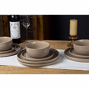 Famiware Milkyway Plates and Bowls Set, 12 Pieces Dinnerware Sets, Dishes Set for 4, Cinnamon Brown