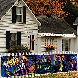 Large Scary Creepy Halloween Banner for Fence Classic Movie Role Horror Halloween Party Decorations and Supplies for Home