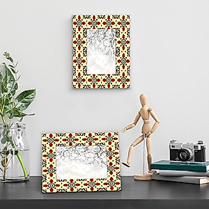 cfpolar Ceramic Tile Red Flowers 4x6 Picture Frame, Solid Wood 4x6 Photo Frame Fits to 4x6 inch Photo, High Definition Acrylic 4x6 Picture Frames for Tabletop & Wall Display Home Decor Frame