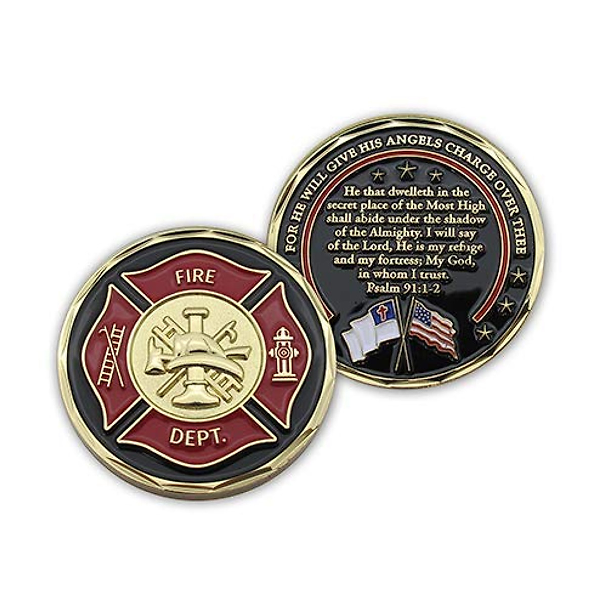 Firefighters Coin, Firefighter Challenge Coin, Pocket Token of Appreciation and Protection. “My God, in whom I Trust”. Gold-Color Plated Challenge Coin. Firefighter Souvenir, Psalm 91 Gift