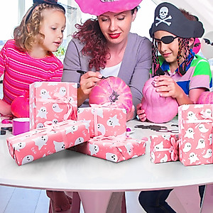 1 Roll Pink Ghost and Boo Wrapping Paper Mini Roll 17in x 32.8Ft Halloween Pink Ghost Print Gift Wrap Paper Cute Ghost Paper for Happy Boo Day Girls Baby Shower Birthday Party Supplies