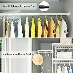 Ulif U4 Over Washer and Dryer Storage Shelf, 2 Rows Laundry Room Space Saver with Mounted on The Wall Expandable Hanger Rod, Suit Space from 4.9-6.3 ft. Width, 13.4" Depth, 79.3" Height, White